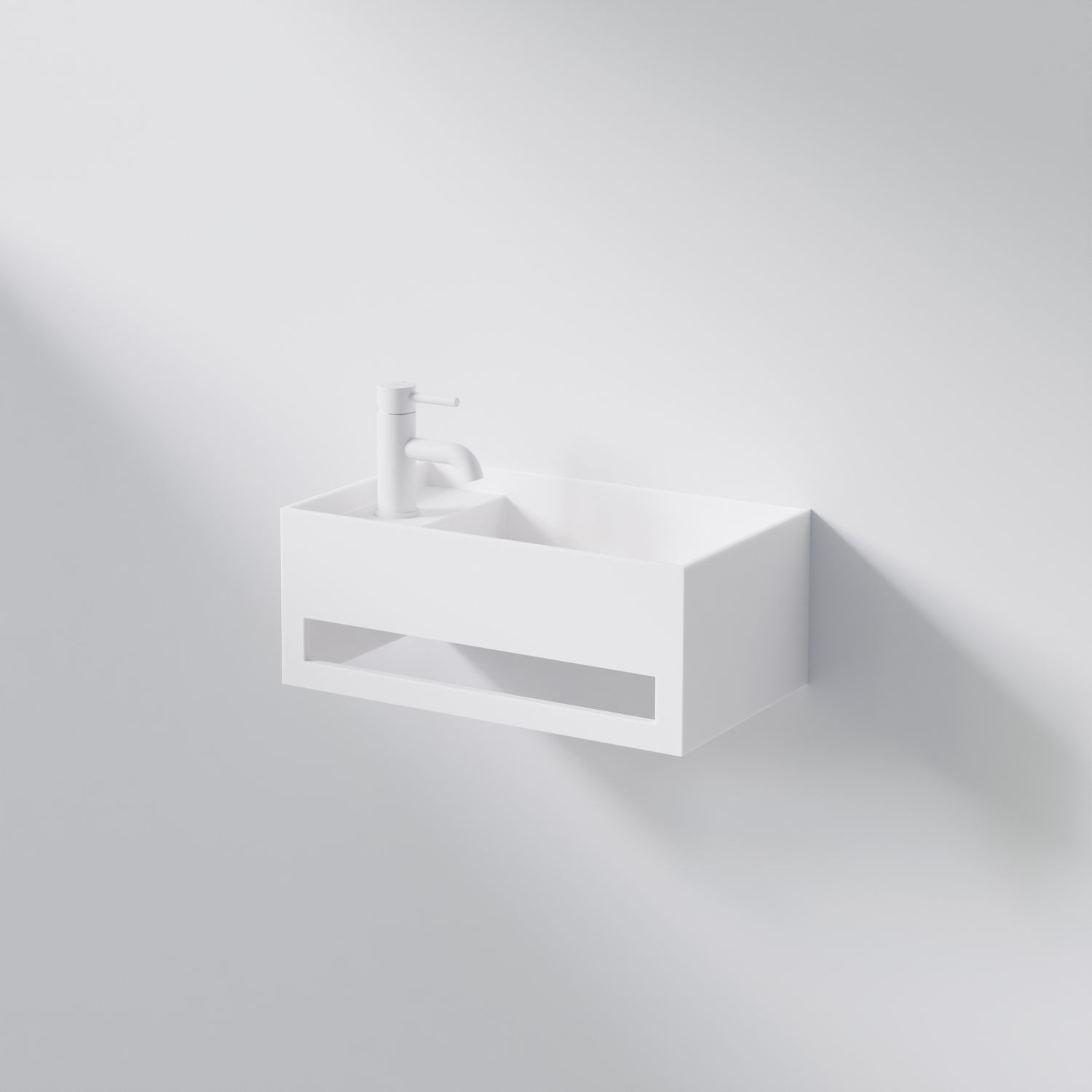 Steinberg Square Solid Surface Wall Mount Washbasin Tap Hole Left-side ...