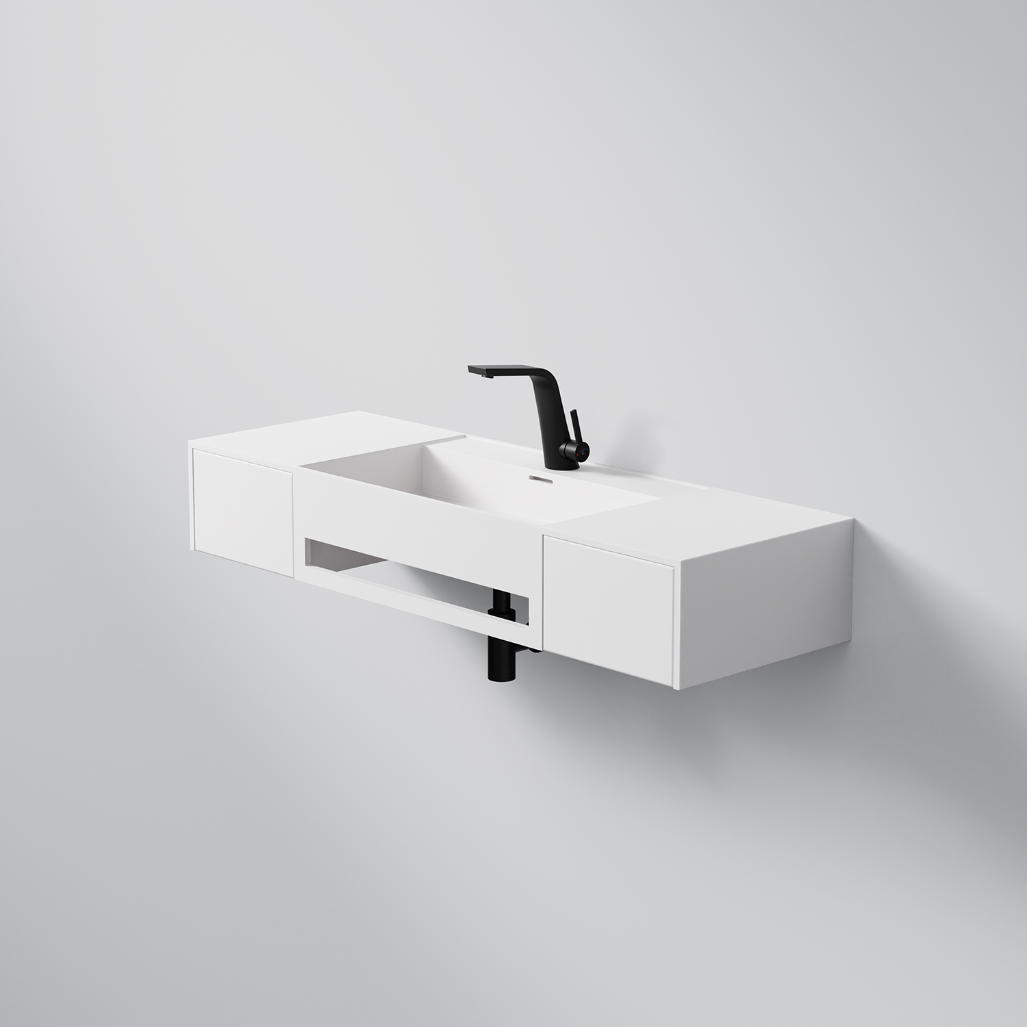Steinberg Rectangular Solid Surface Wall Mount Washbasin Two Drawers ...